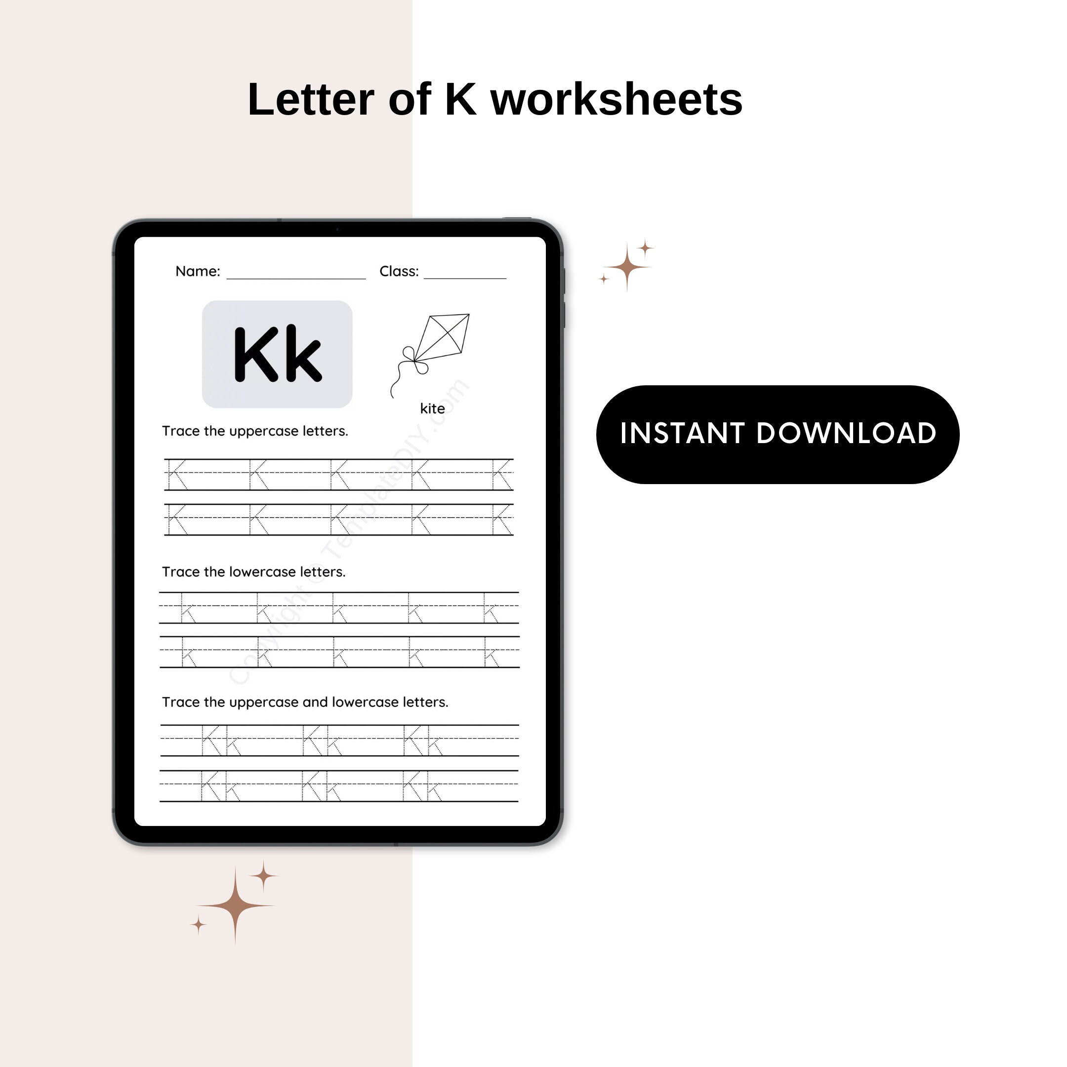 Letter K Worksheets Blank Printable Template in PDF & Word - Etsy