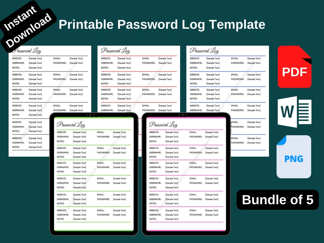 Printable Password Log, Print at Home Planner Pages, Address Book Pages ...