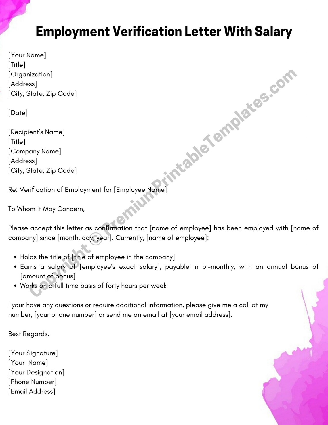 Employment Verification Letter With Salary pack of 5 - Etsy