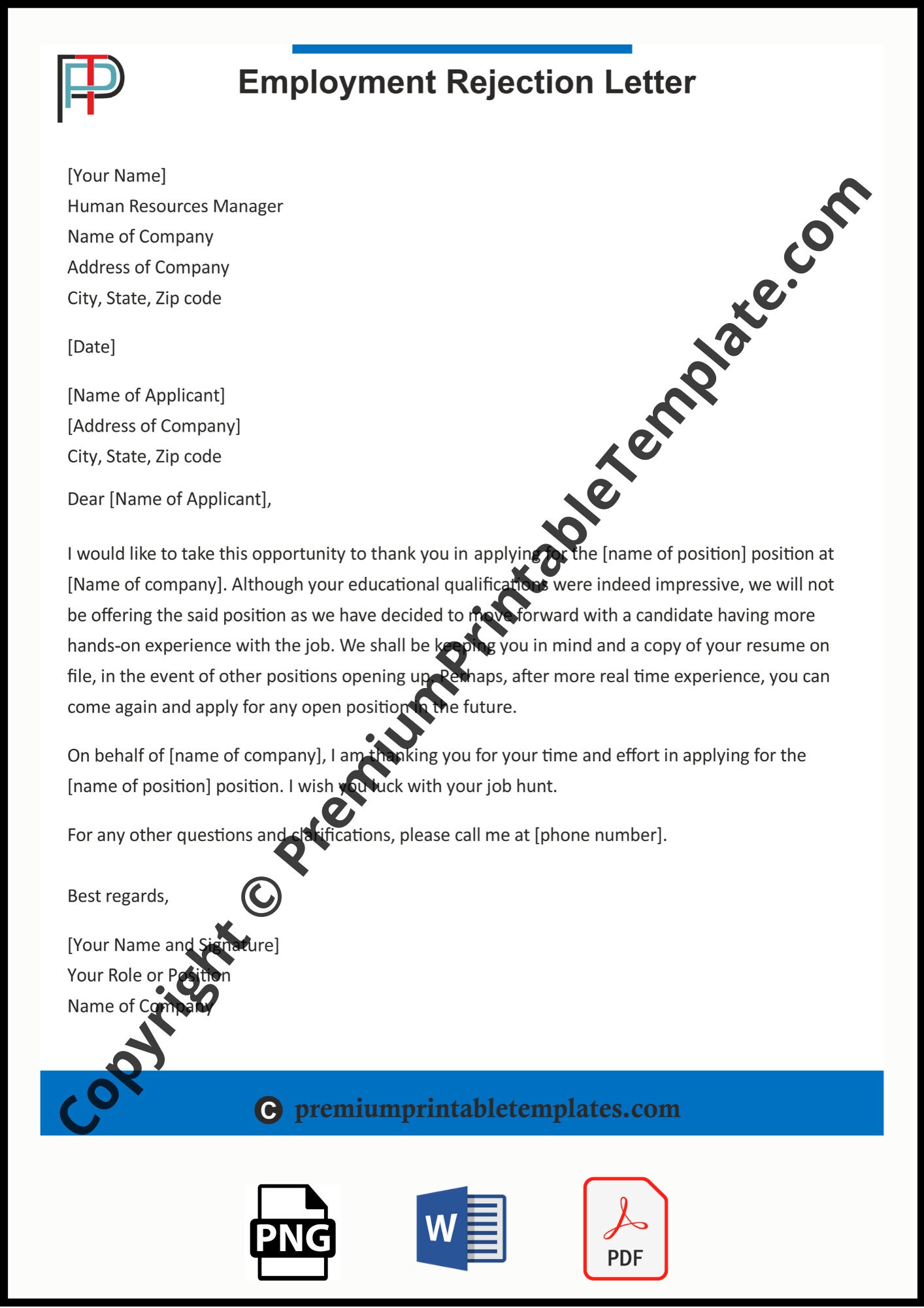 Employment Rejection Letter Editable & PDF pack of 5 - Etsy UK