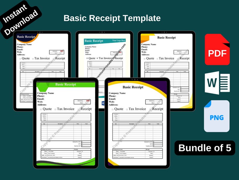 Basic Receipt Template pack of 5 - Etsy UK