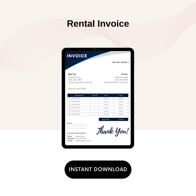 Rental Invoice Template Printable Blank in PDF Excel Word - Etsy