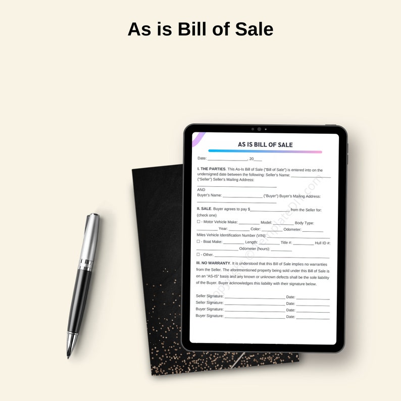 As is Bill of Sale Form Template Blank Printable in PDF & Word - Etsy