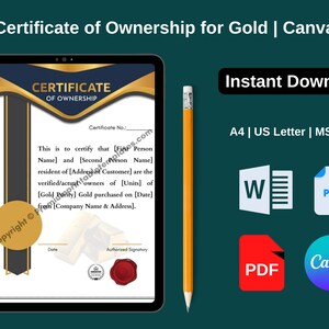 Certificate of Ownership for Gold for 2 People Canva Template - Etsy