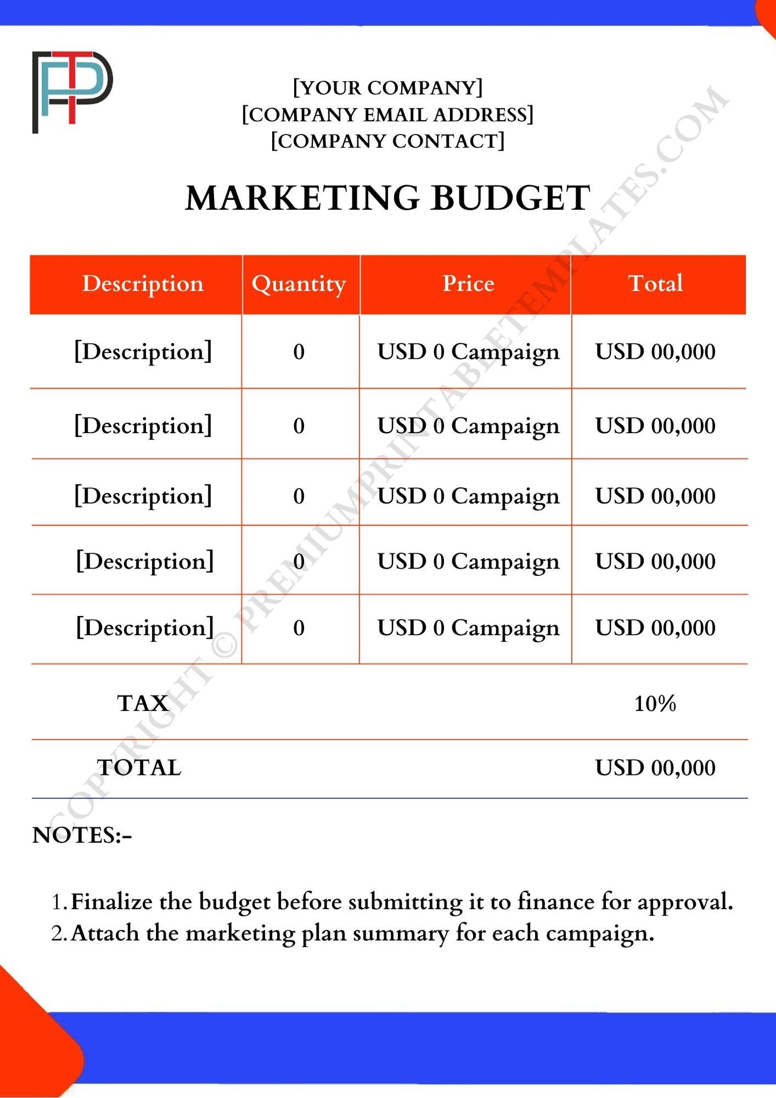 Printable Marketing Budget Template in PDF and Wordcanva - Etsy