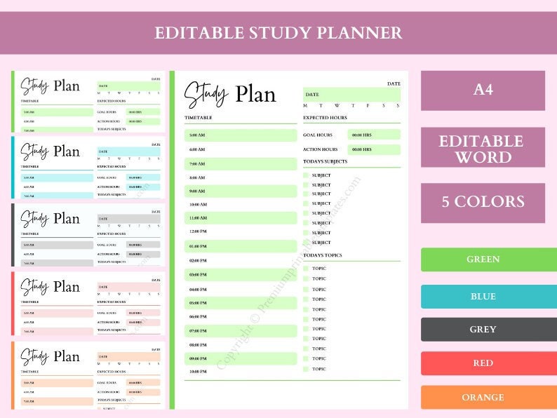 Printable Study Planner, Print at Home Study Plan, Student Planning ...