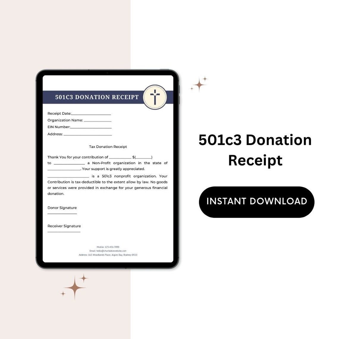 501c3 Donation Receipt Template Printable pdf & Word pack - Etsy