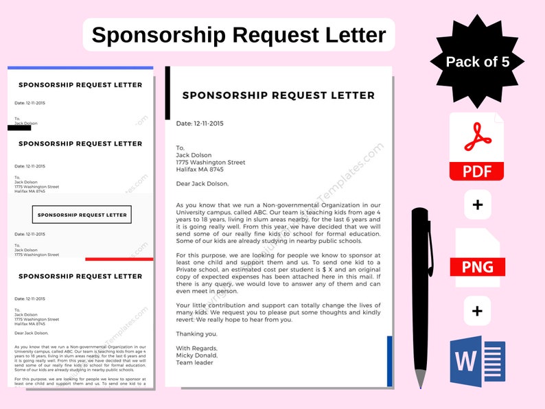 Sponsorship Request Letter pack of 5 - Etsy