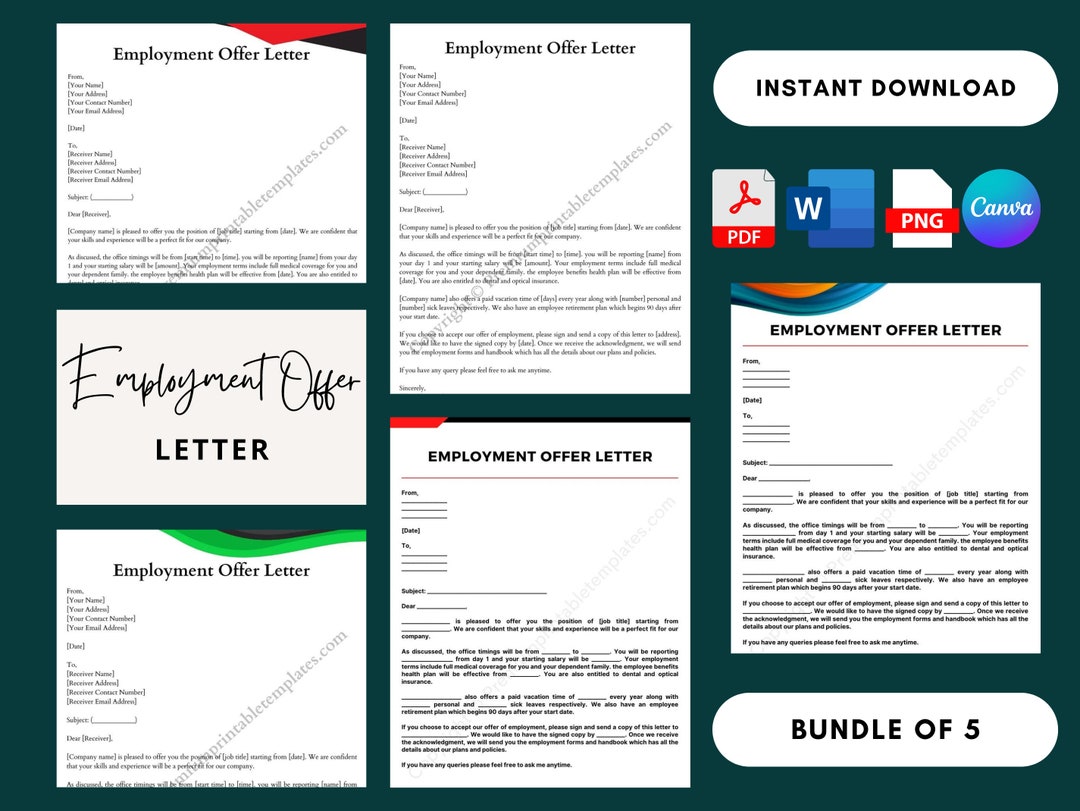 Employment Offer Letter Pack of 5 Canva Template - Etsy Polska