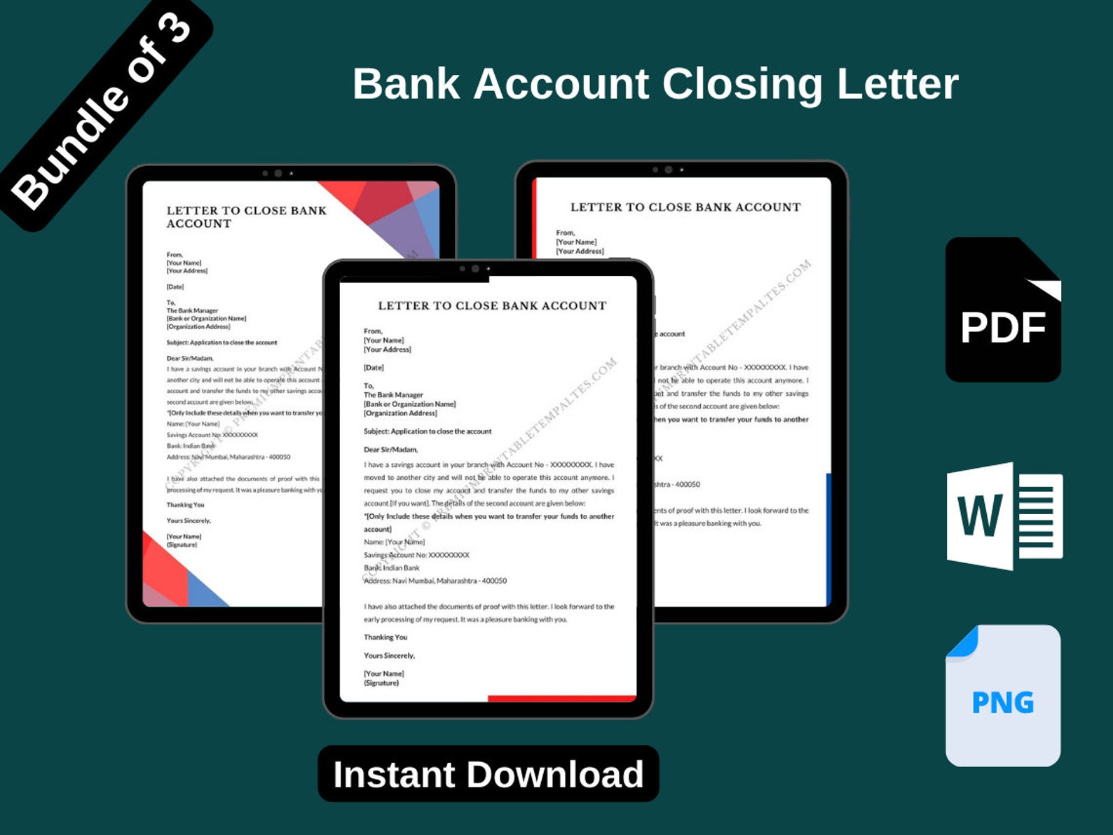 Printable Bank Account Closing Letter pack of 3 - Etsy Canada