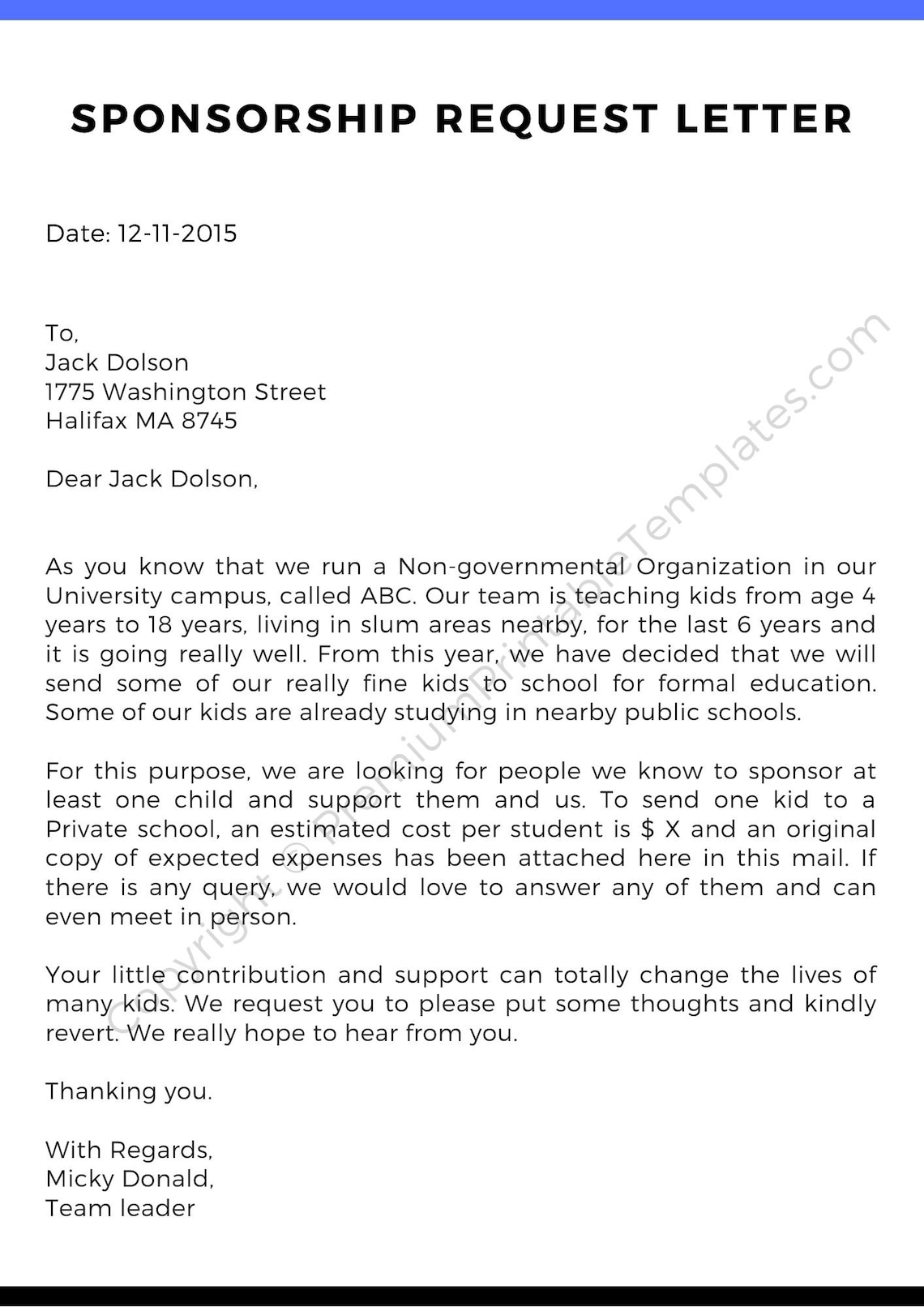 Sponsorship Request Letter pack of 5 - Etsy