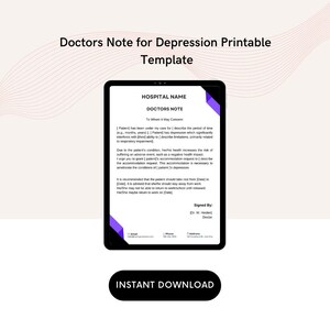 Doctors Note for Depression Template Printable in PDF & Word - Etsy