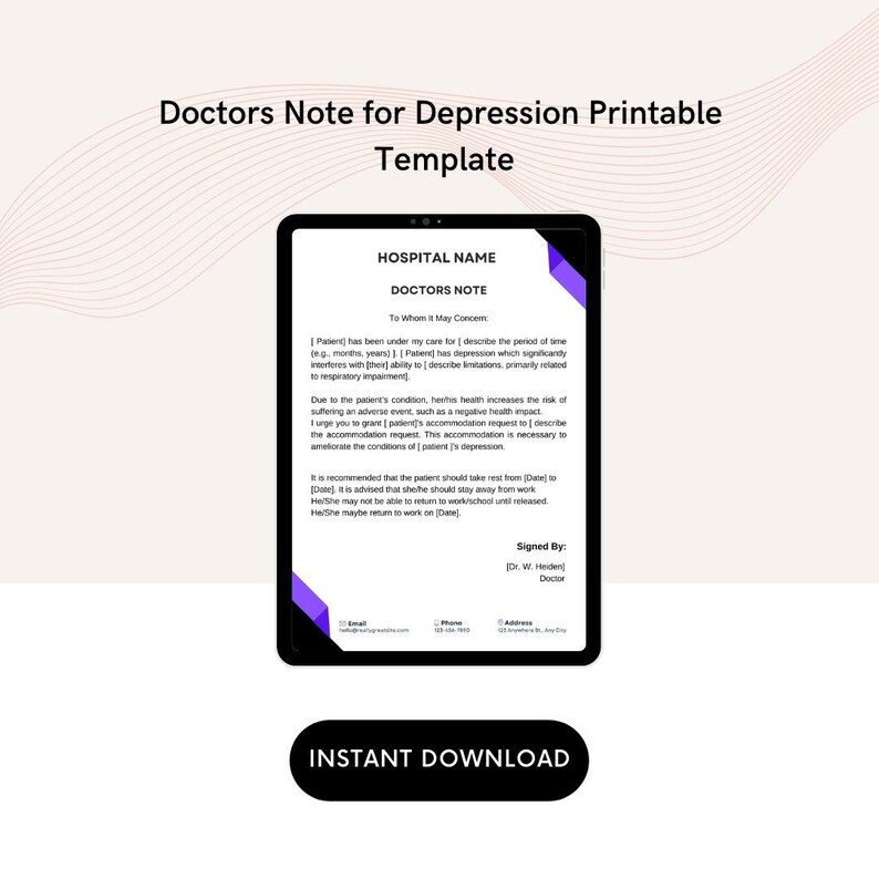Doctors Note for Depression Template Printable in PDF & Word - Etsy