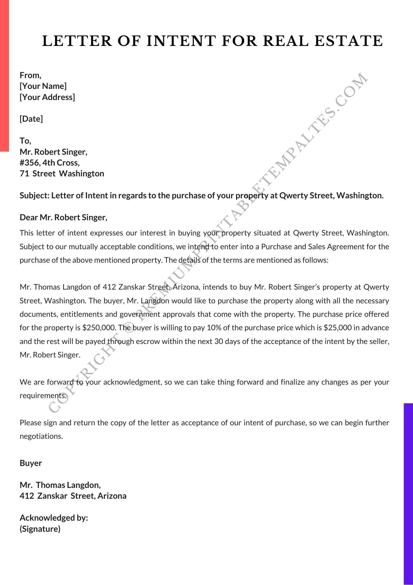 Letter of Intent Real Estate Intent Letter pack of 5 - Etsy Canada