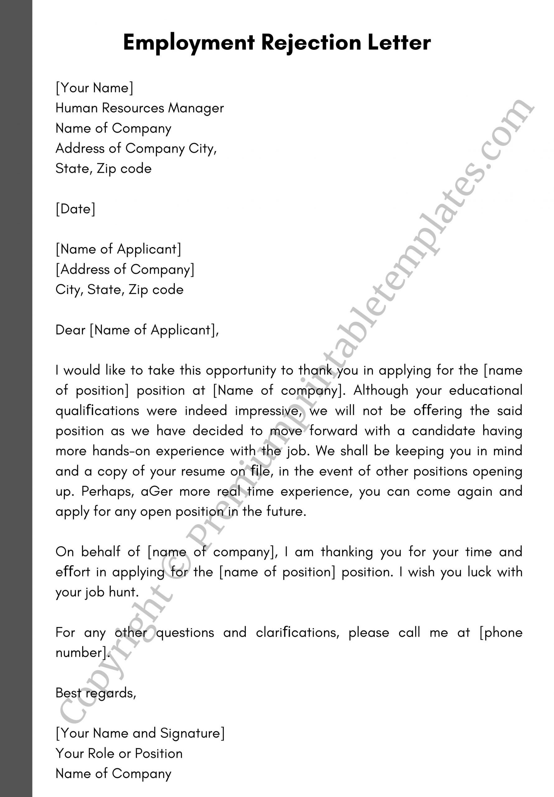Employment Rejection Letter Editable & PDF pack of 5 - Etsy UK