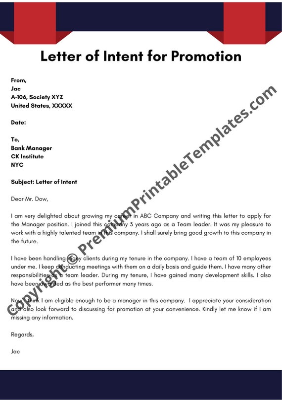 Letter Of Intent Job Promotion Letter Of Intent For Promotion Forms