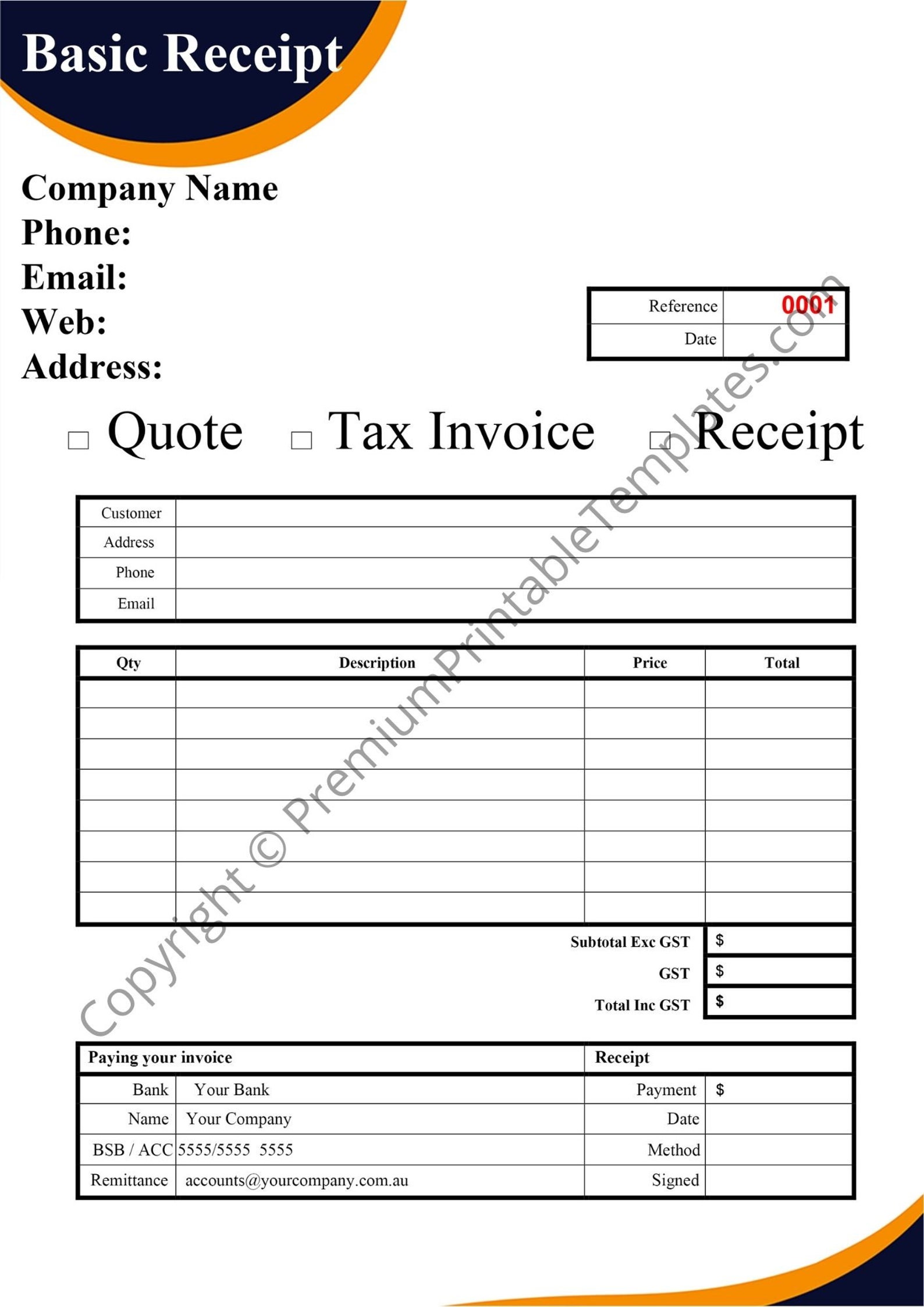 Basic Receipt Template pack of 5 - Etsy UK