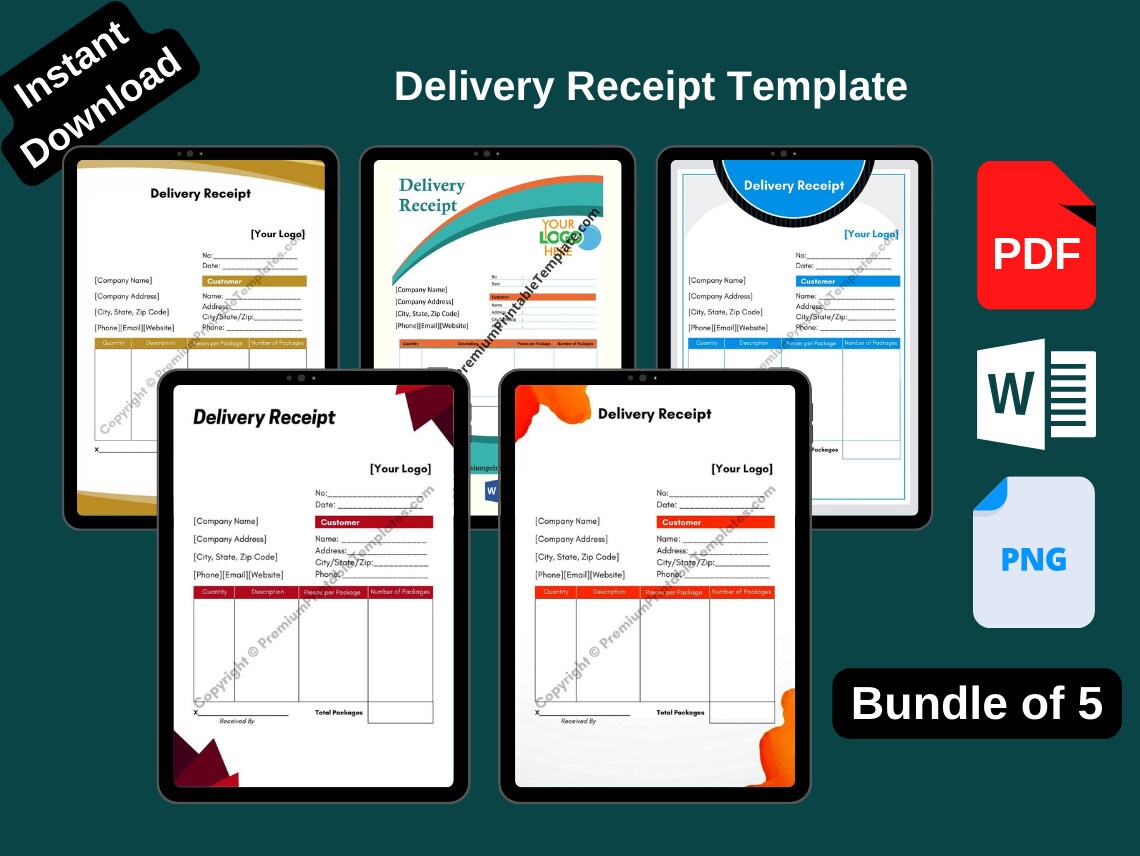 Delivery Receipt Template pack of 5 - Etsy