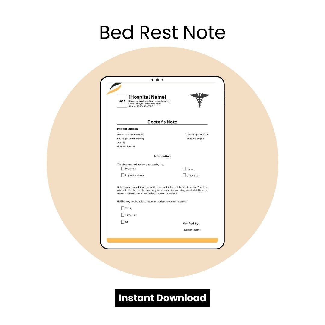 Bed Rest Note From Doctor Printable Template In Pdf Word Etsy Bed Rest Note From Doctor Printable Template In Pdf Word Etsy