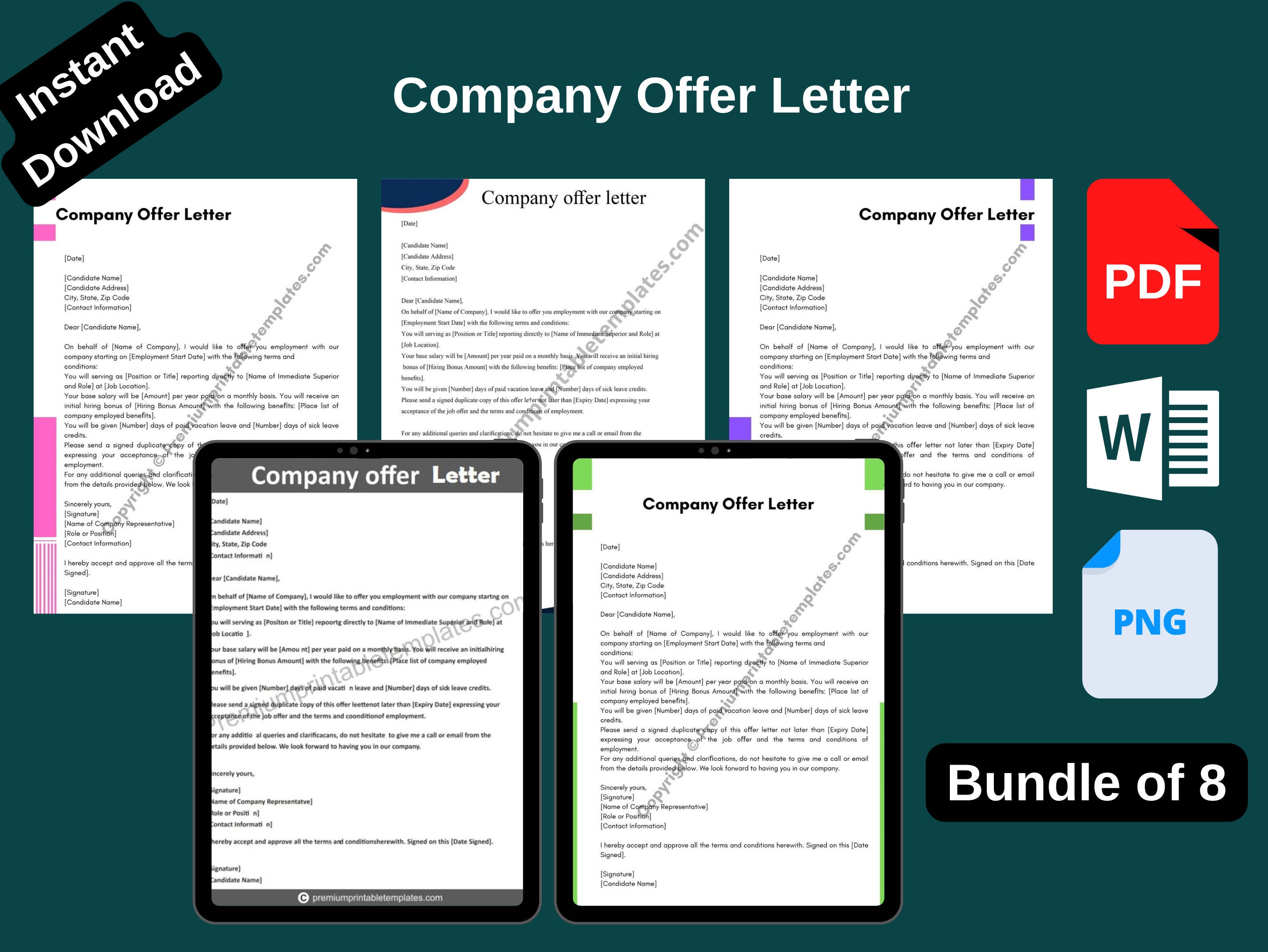 Company Offer Letter Editable PDF pack of 8 - Etsy