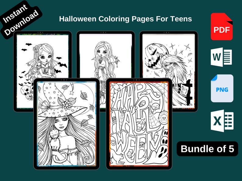 Halloween Coloring Pages for Teens Printable Template in PDF - Etsy