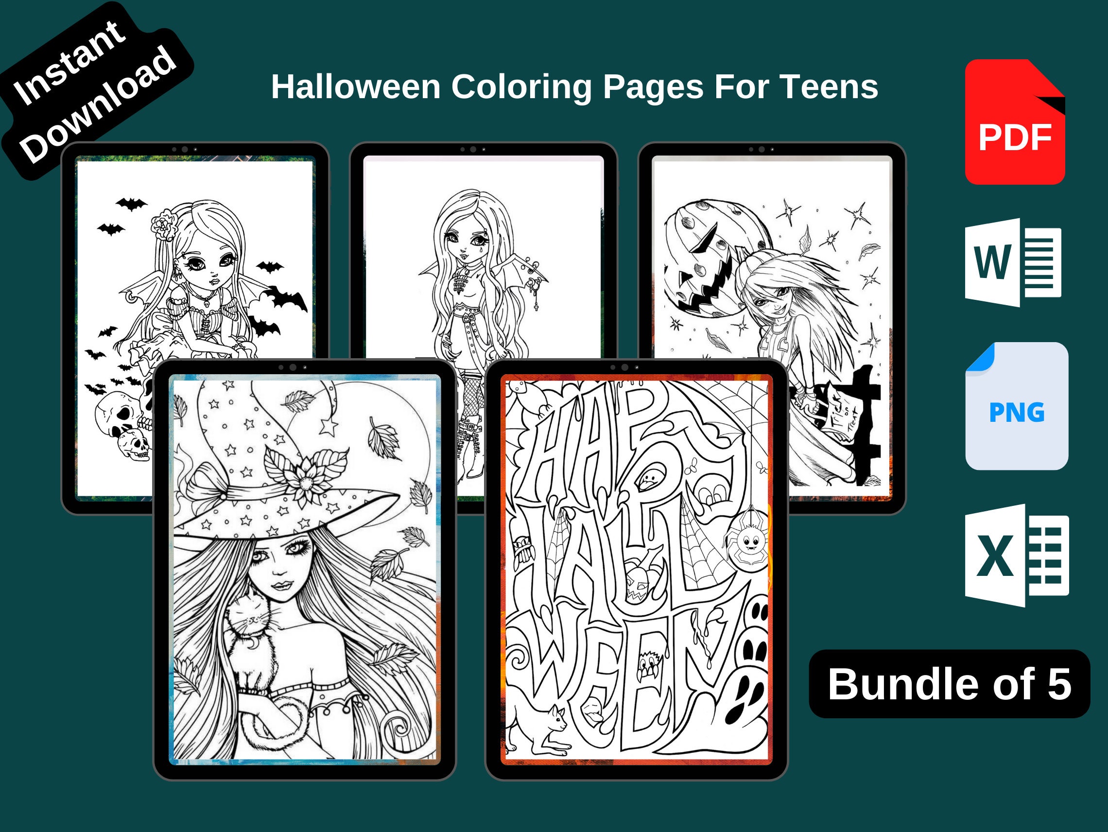 Halloween Coloring Pages for Teens Printable Template in PDF - Etsy