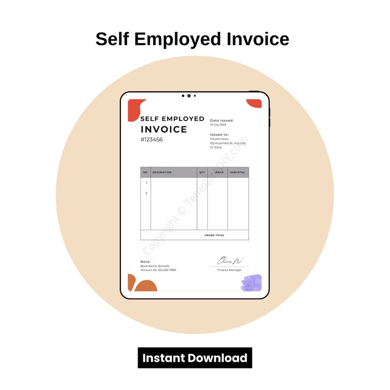 Self Employed Invoice Template Printable Blank in PDF Excel - Etsy