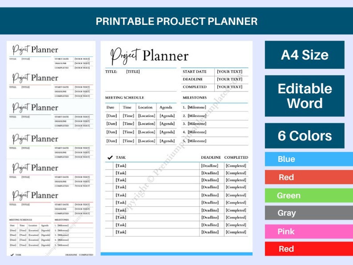 Project Planner Printable Template PDF, Task List Organizer, Work ...