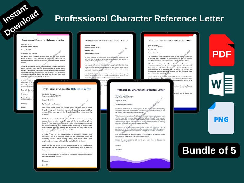 Professional Character Reference Letter PDF & Word pack of 5 - Etsy UK