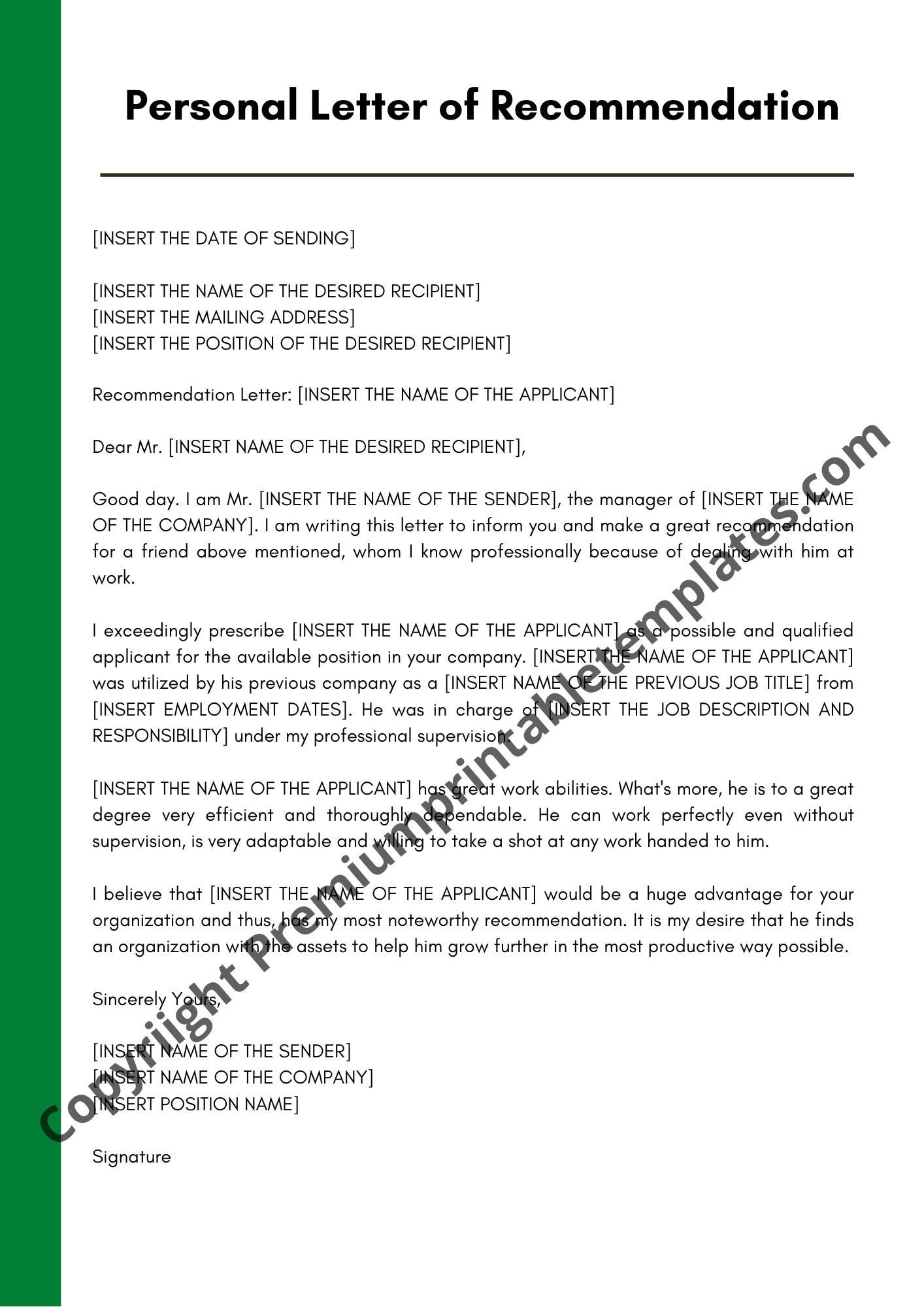 Personal Letter of Recommendation Editable PDF Canva - Etsy