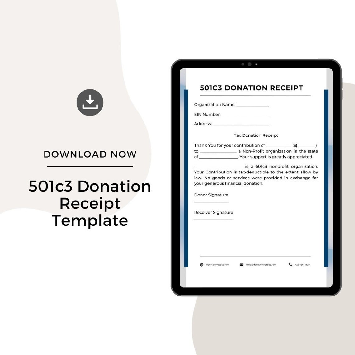501c3 Donation Receipt Template Printable pdf & Word pack - Etsy