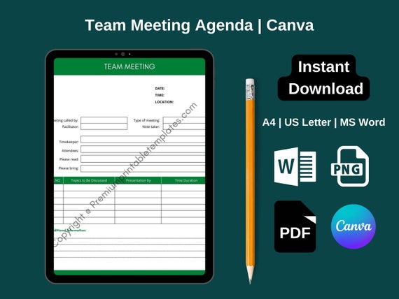 Team Meeting Agenda Template Canva Template - Etsy