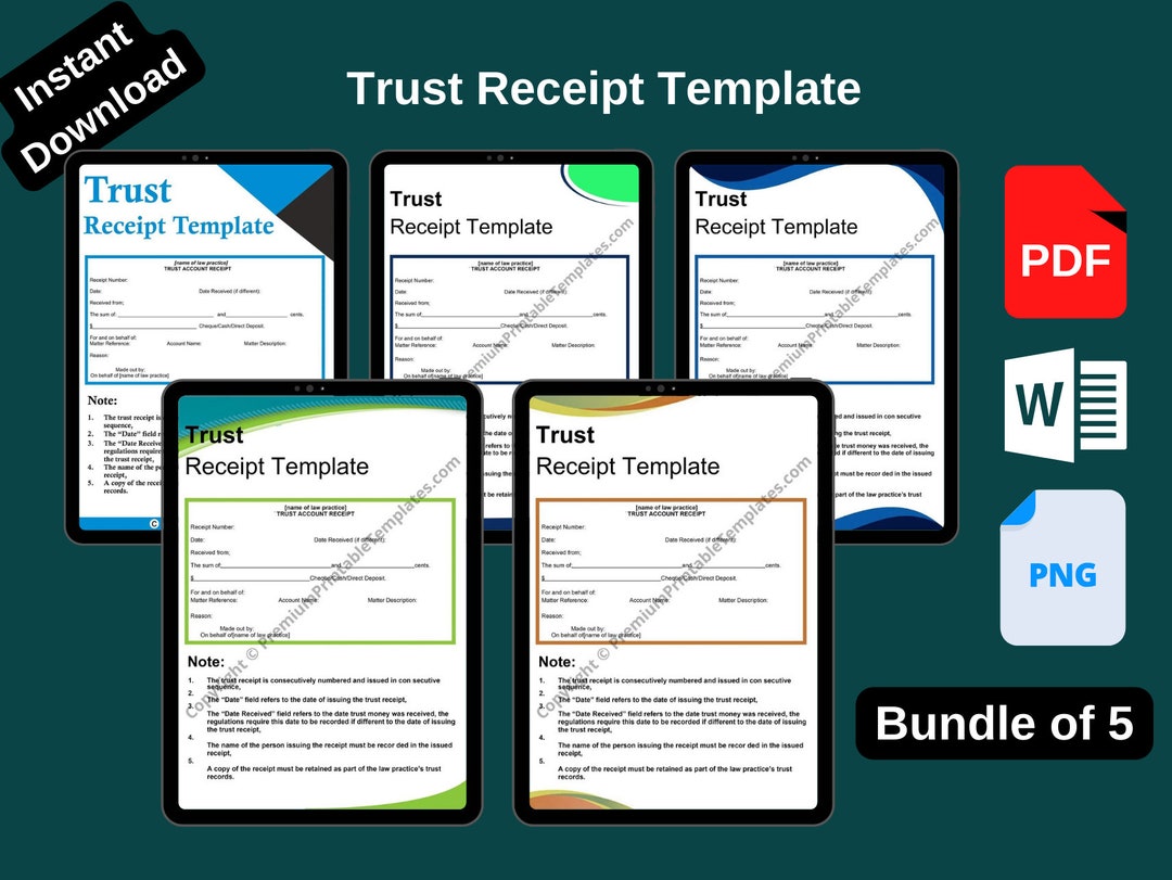Trust Receipt Template pack of 5 - Etsy UK