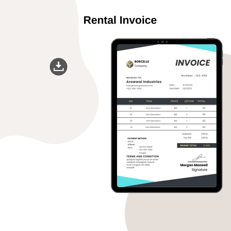 Rental Invoice Template Printable Blank in PDF Excel Word - Etsy