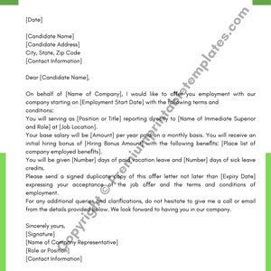 Company Offer Letter Editable PDF pack of 8 - Etsy Canada