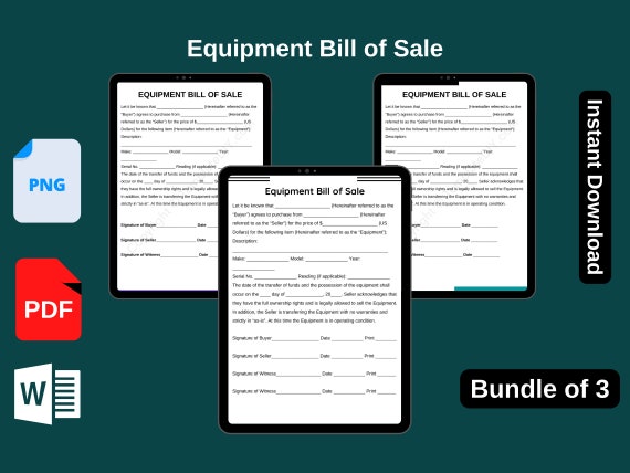 Equipment Bill of Sale Blank Printable Form Template in PDF & - Etsy