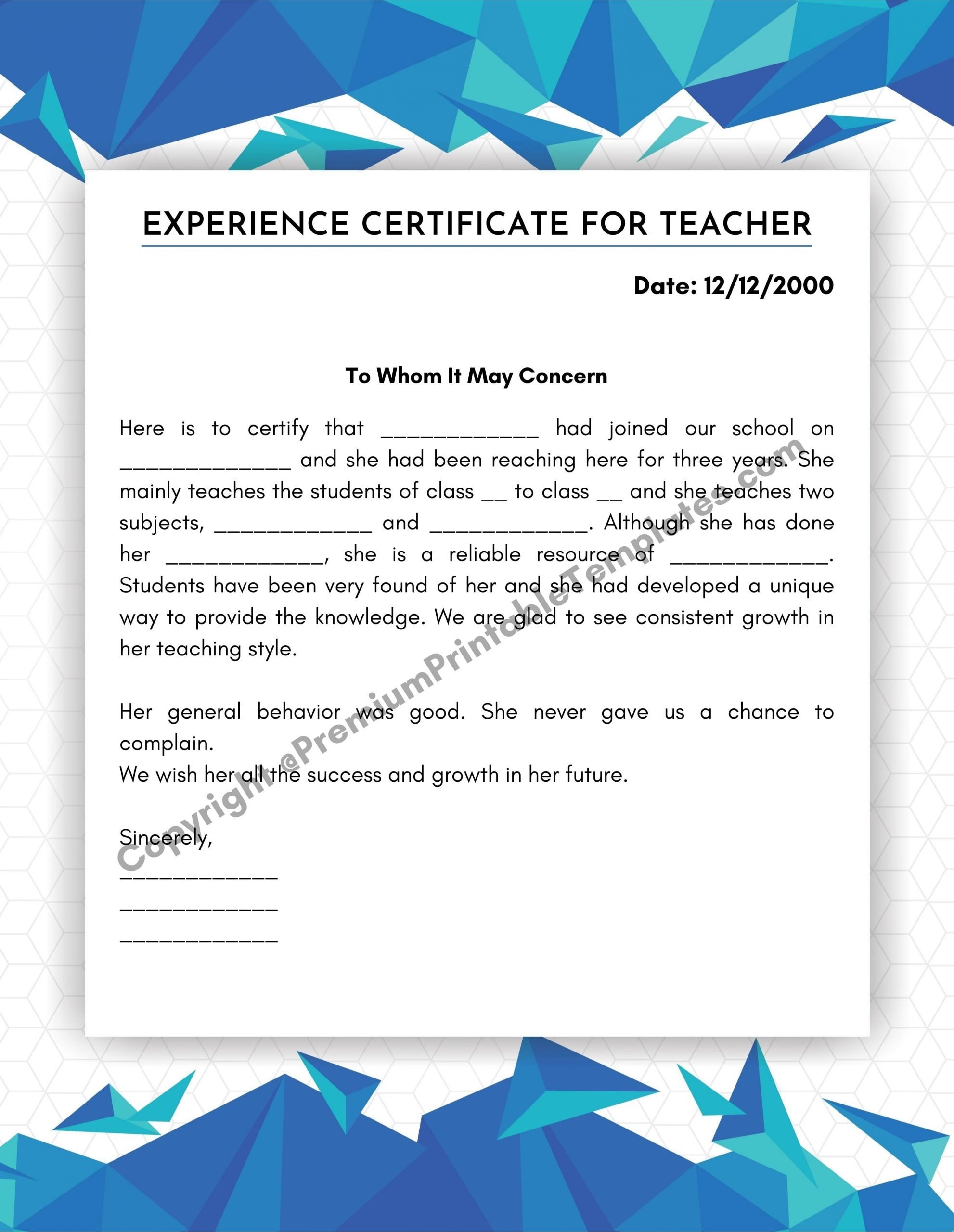 Experience Certificate Template