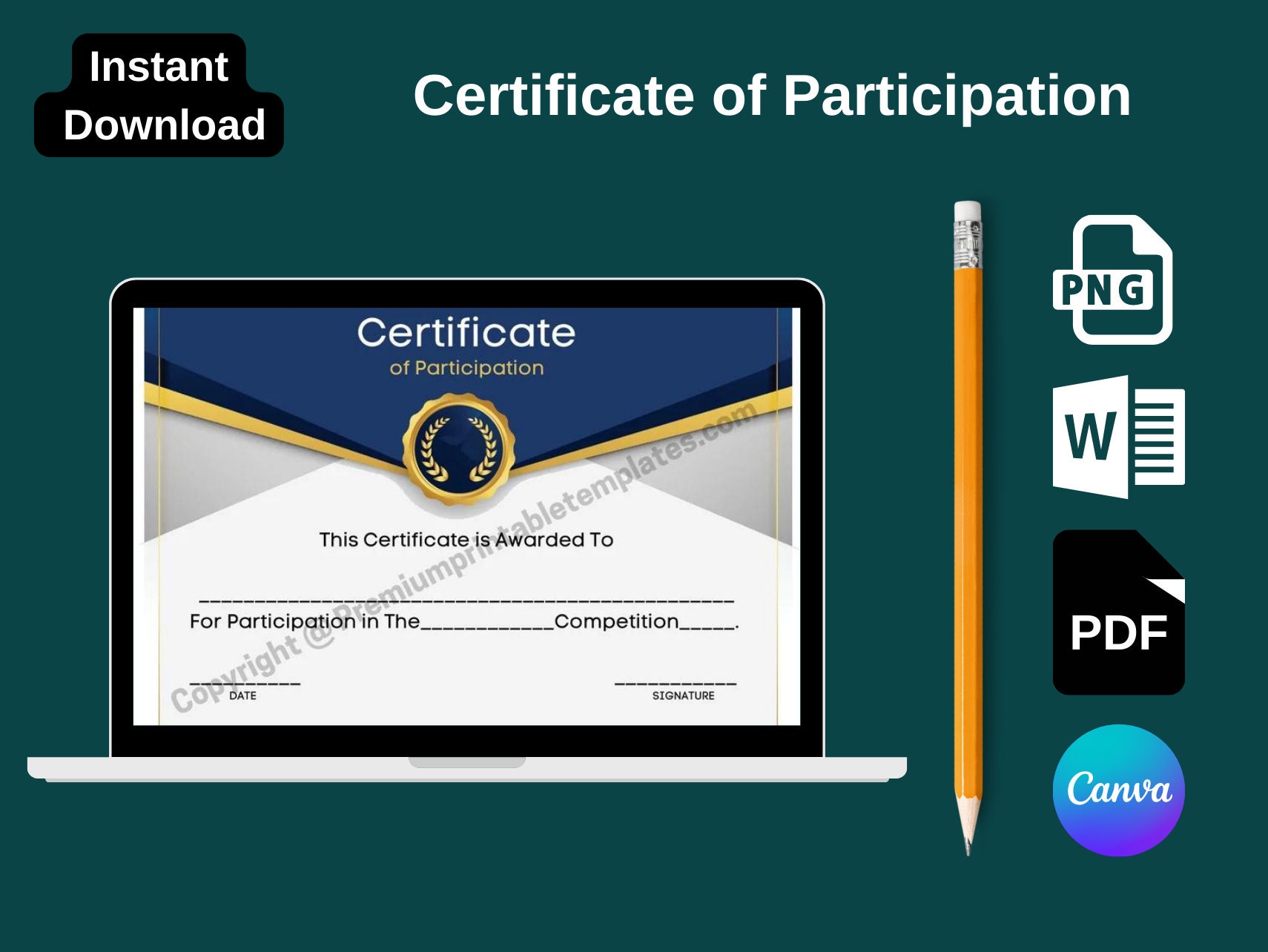Printable Certificate of Participation PDF & Editable Canva Template - Etsy