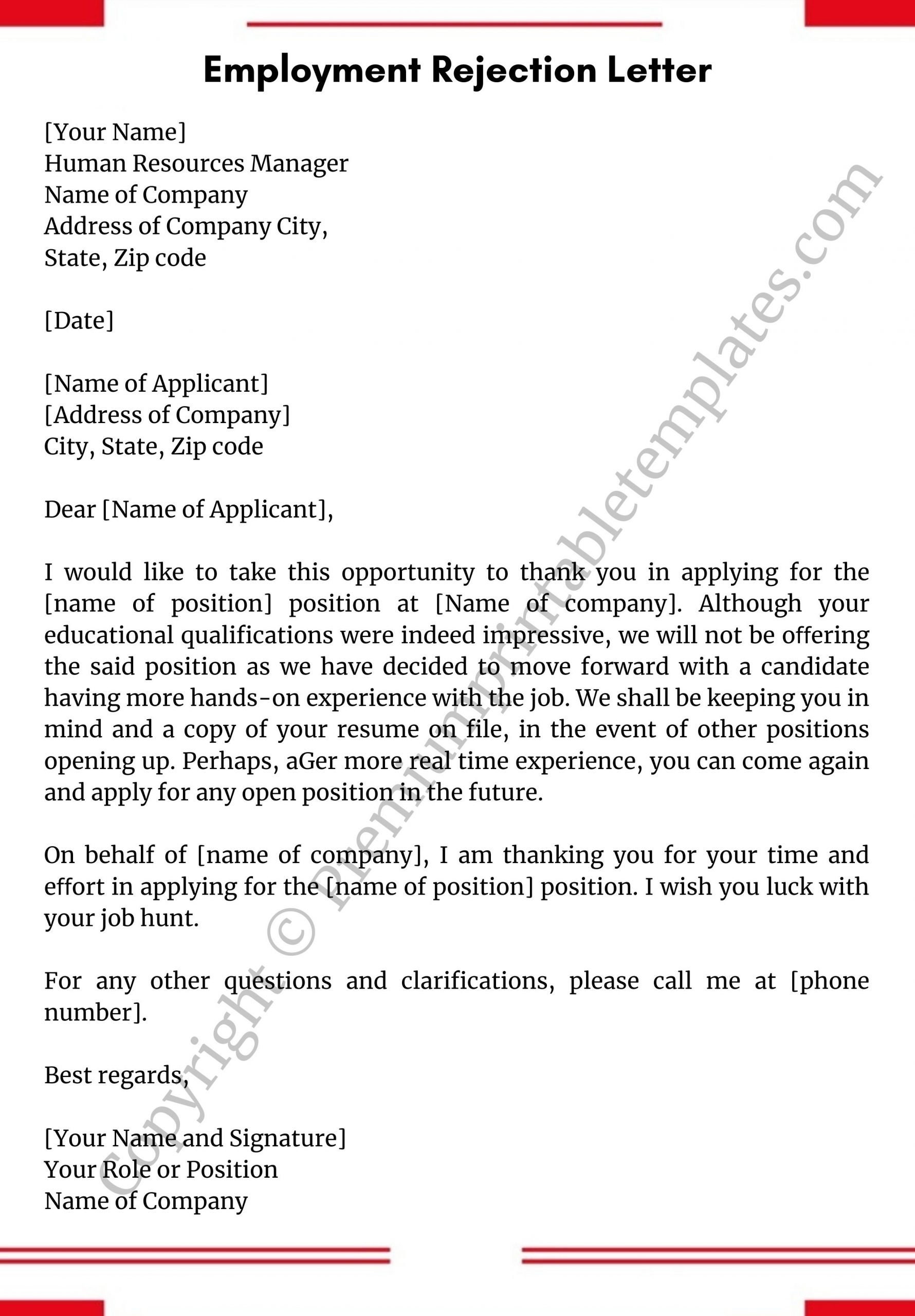 Employment Rejection Letter Editable & PDF pack of 5 - Etsy UK
