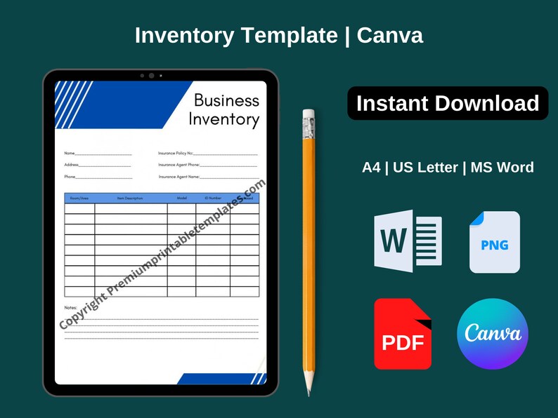 Inventory Template Editable PDF Canva Template - Etsy