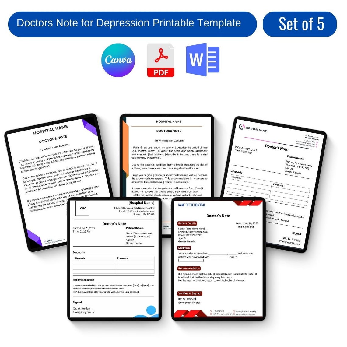 Doctors Note for Depression Template Printable in PDF & Word - Etsy
