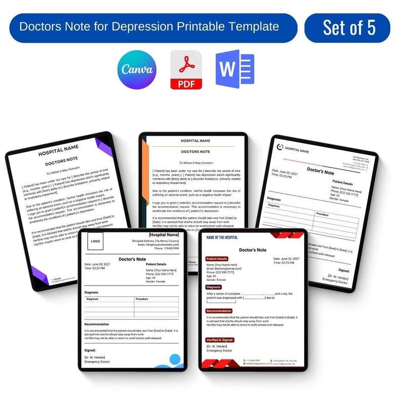 Doctors Note for Depression Template Printable in PDF & Word - Etsy