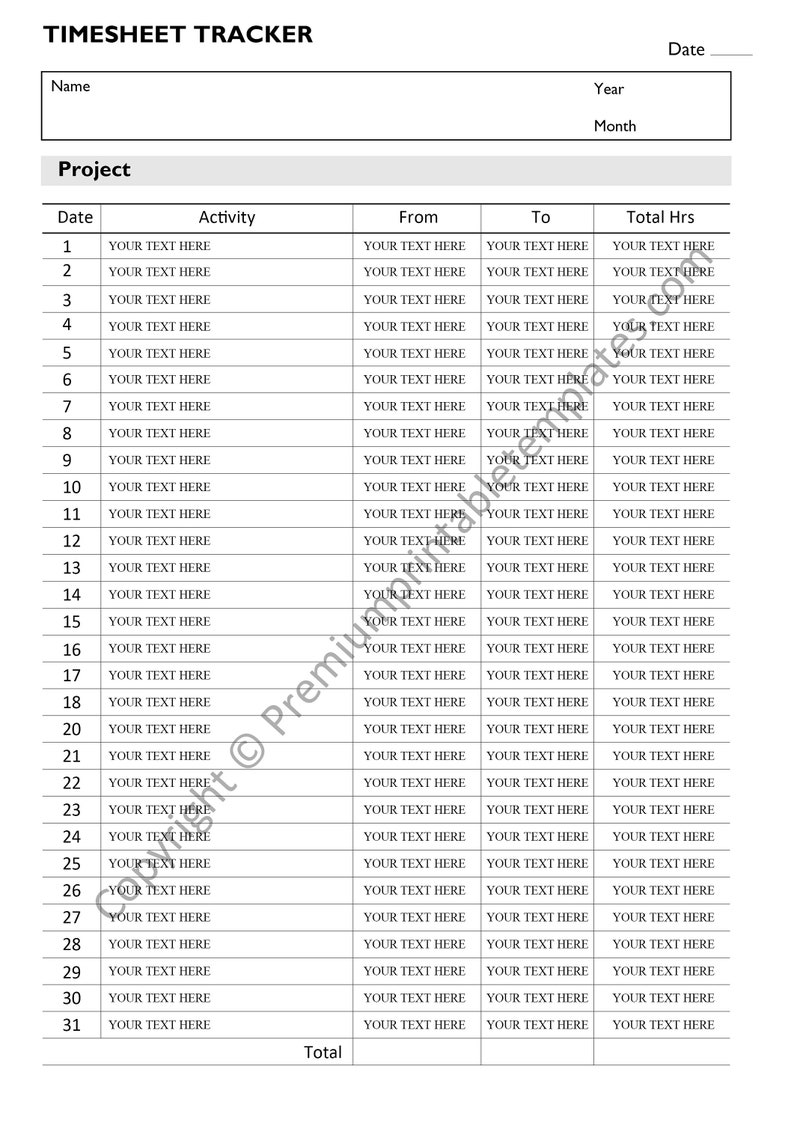Printable Working Hours Insert, Time in and Out, Timesheet Tracker ...