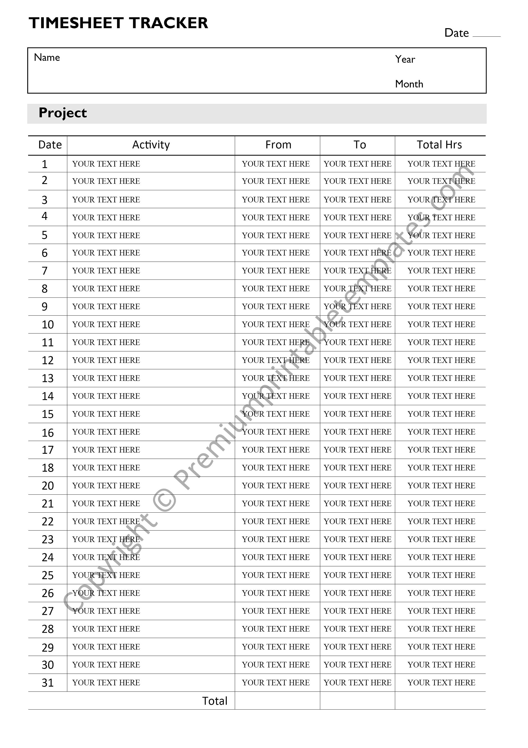Printable Working Hours Insert, Time in and Out, Timesheet Tracker ...