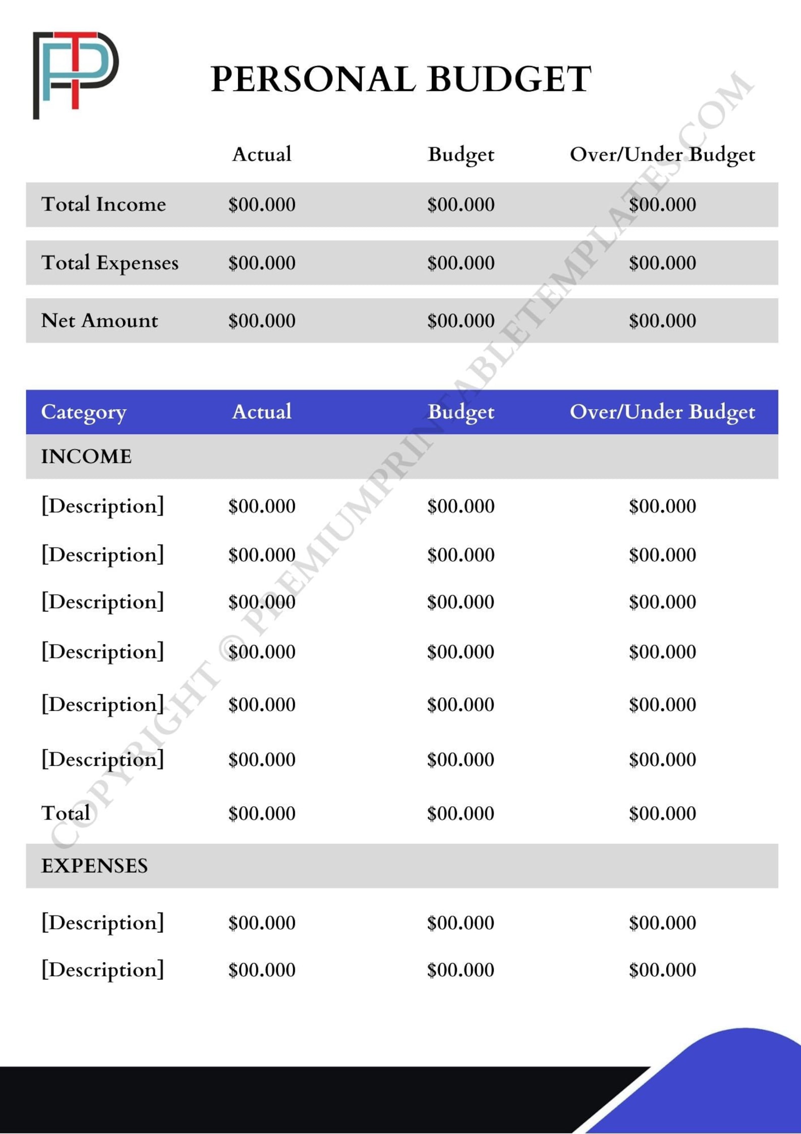 Printable Personal Budget Template in PDF and Word pack of 2 canva - Etsy