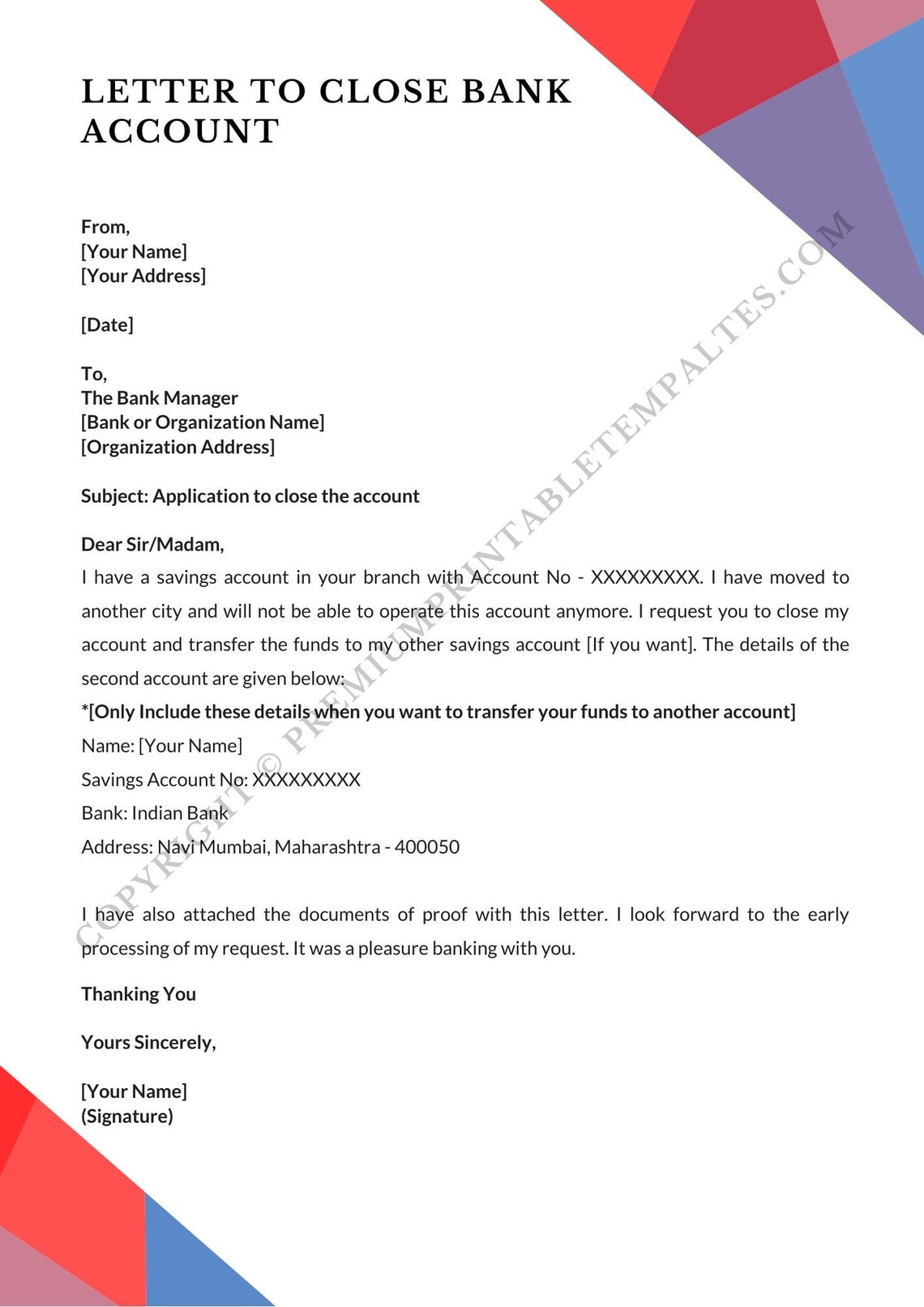 Printable Bank Account Closing Letter pack of 3 - Etsy Canada