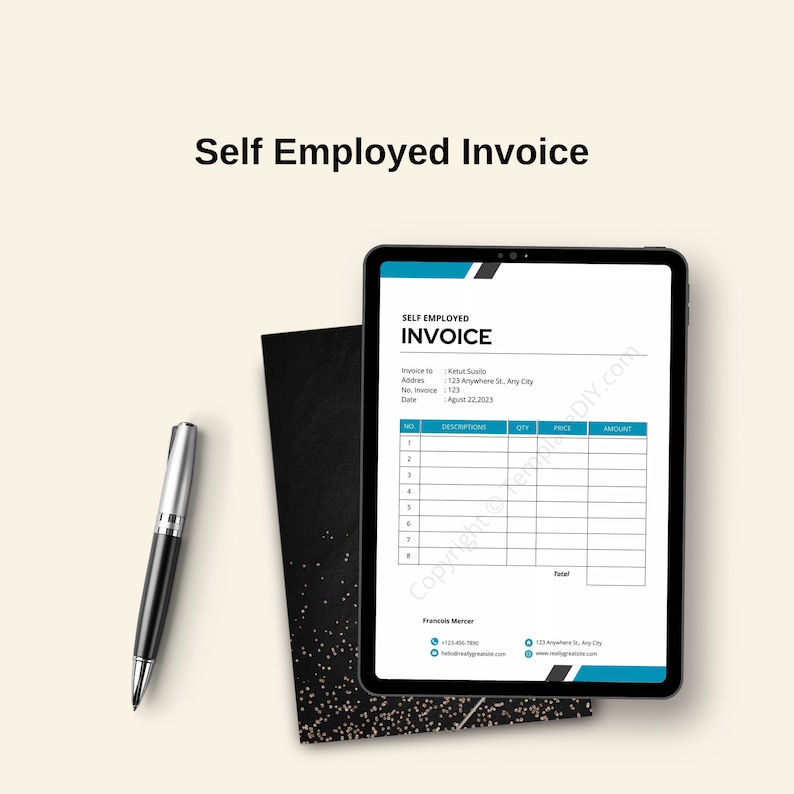 Self Employed Invoice Template Printable Blank in PDF Excel - Etsy