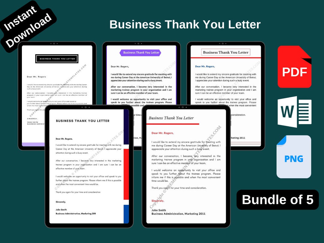 Business Thank You Letter PDF & Word pack of 5 - Etsy