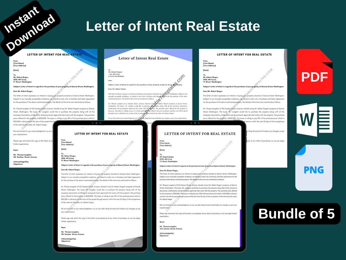 Letter of Intent Real Estate Intent Letter pack of 5 - Etsy Canada