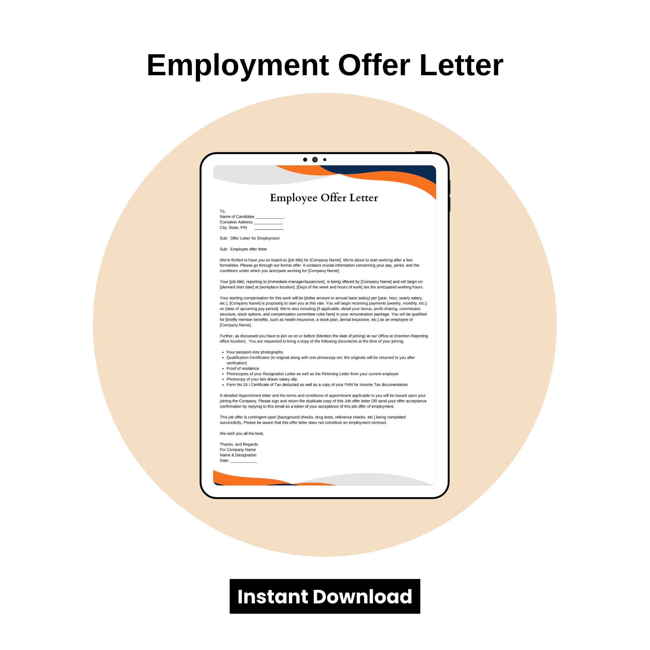 Ejemplo de plantilla de carta de oferta de empleo en PDF y - Etsy México